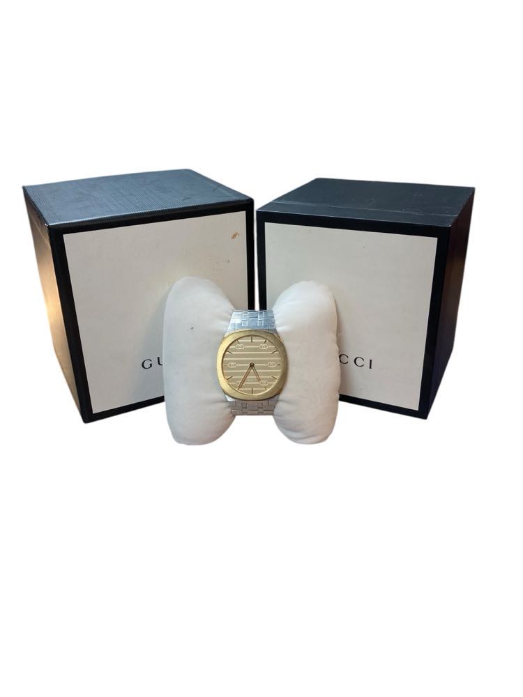 Used GUCCI 25H Mens 38mm Gold Dial Silver Stainless Steel Strap Quartz ...